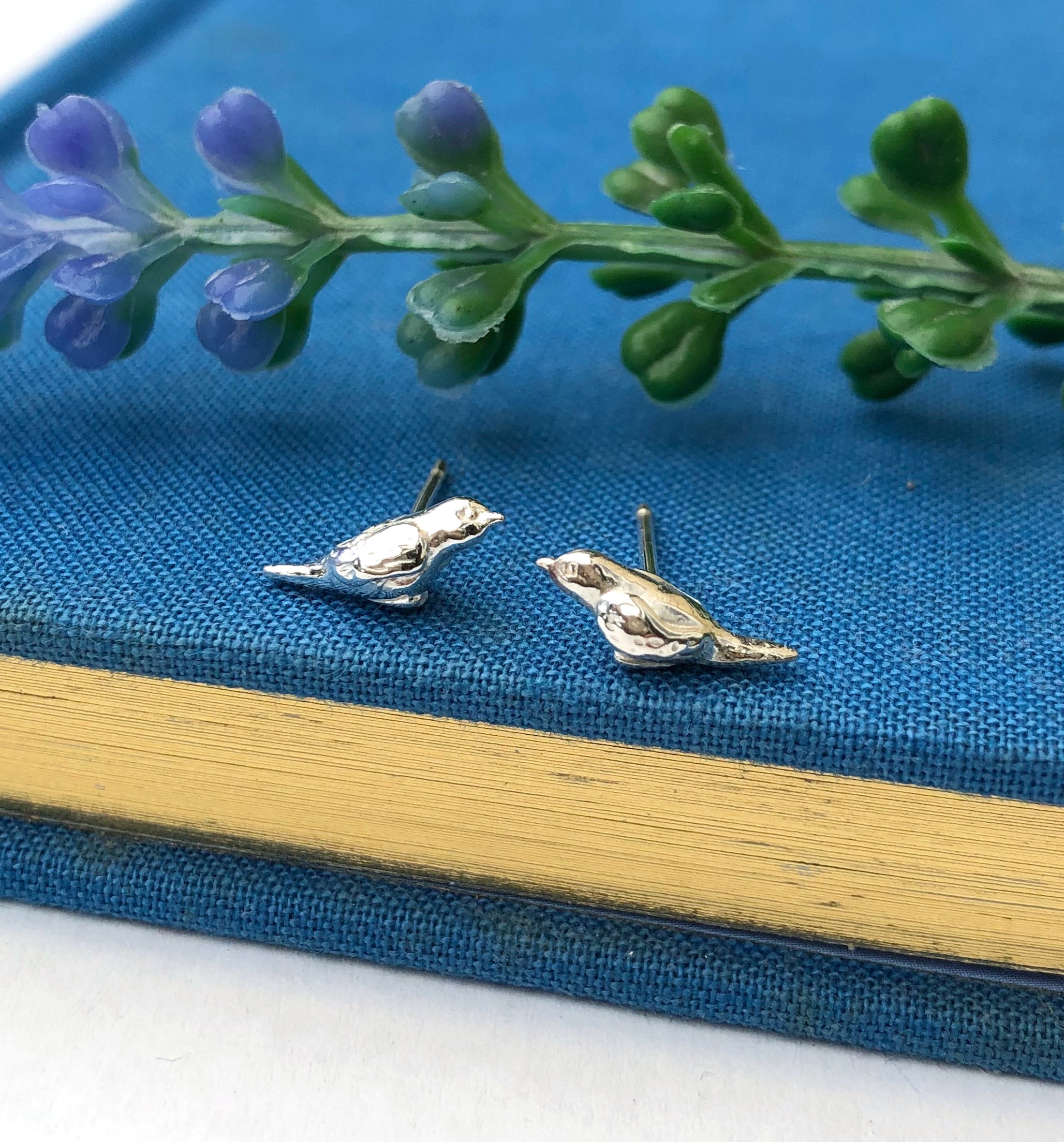 Dainty Sterling Silver Mini Robin Earrings, Small Bird Stud Earrings ...