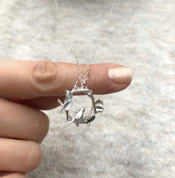 Sterling Silver Robin Bird Nest Necklace – a ring a day