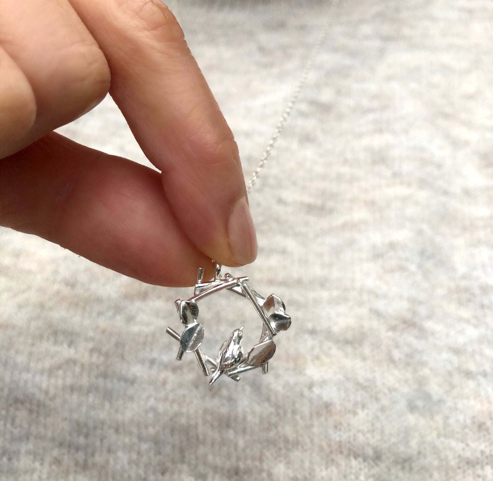 Mini Robin And Bird Nest Necklace, Sterling Silver Bird Charm - a ring ...