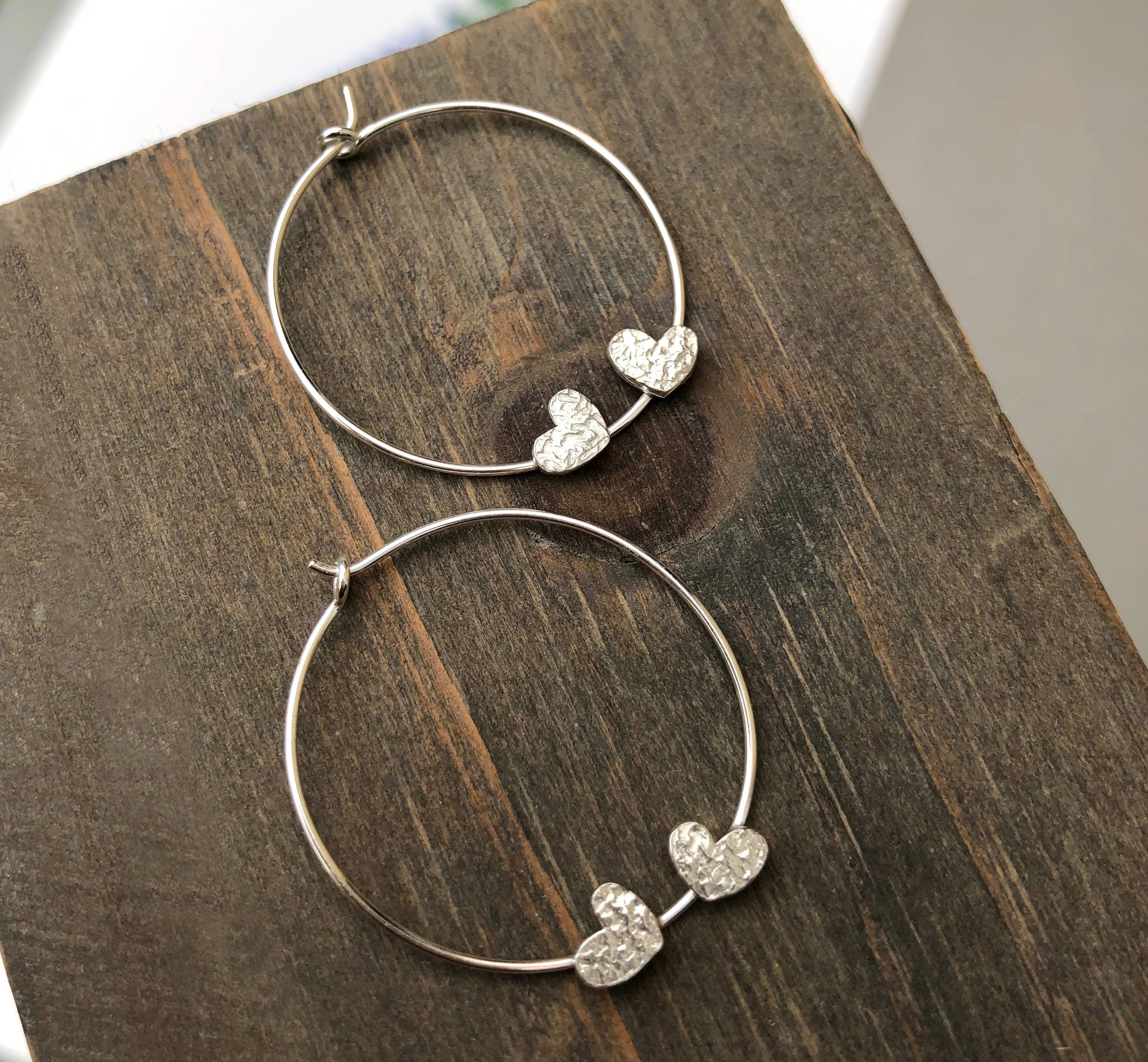 Double Heart Hoop Earrings, Sterling Silver Heart Huggie Hoop - a ring ...