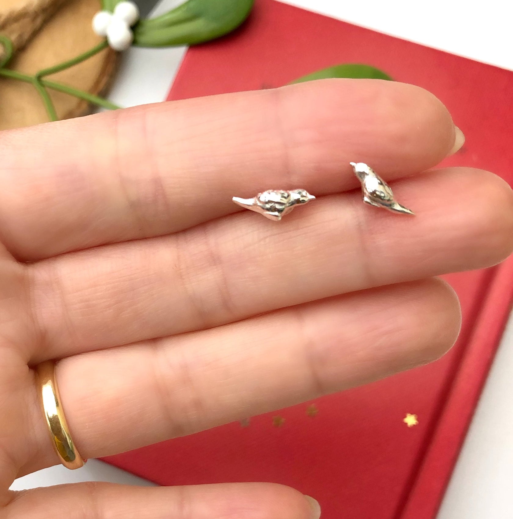 Dainty Sterling Silver Mini Robin Earrings, Small Bird Stud Earrings ...