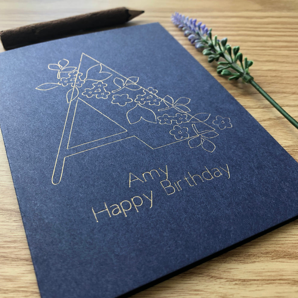 Birthday Personalised Initial Flower Gold Foil Card - a ring a day
