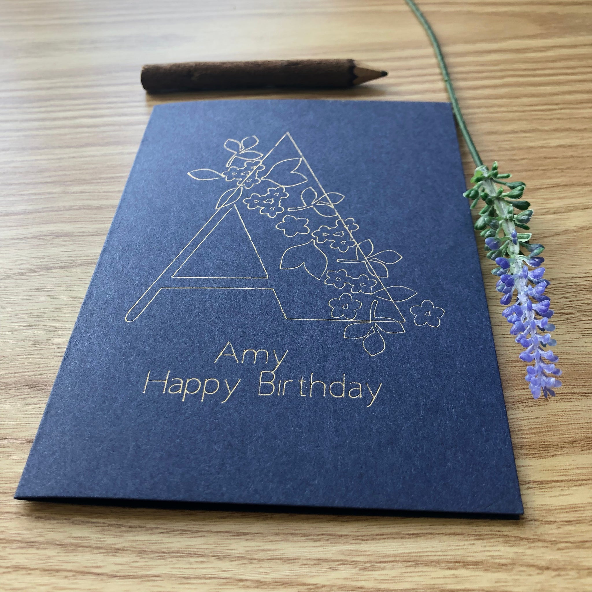 Birthday Personalised Initial Flower Gold Foil Card - a ring a day